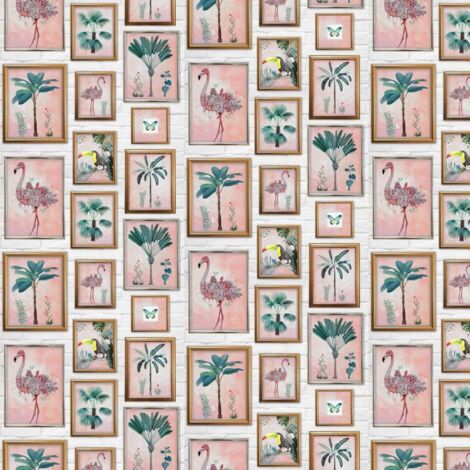 Fresco Tropical Frame Multi Wallpaper Flamingo Tree Palmtree Picture Frames