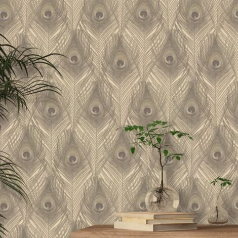 Galerie Organic Textures Peacock Feathers Beige Wallpaper Nature ...