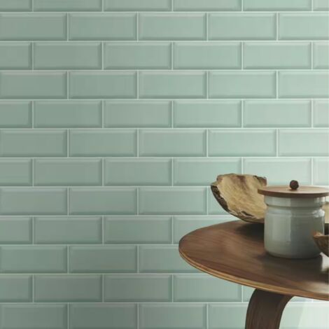 Blue Grey Brick Effect Wallpaper Subway Tile Pattern Kitchen Bathroom