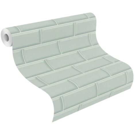 Blue Grey Brick Effect Wallpaper Subway Tile Pattern Kitchen Bathroom