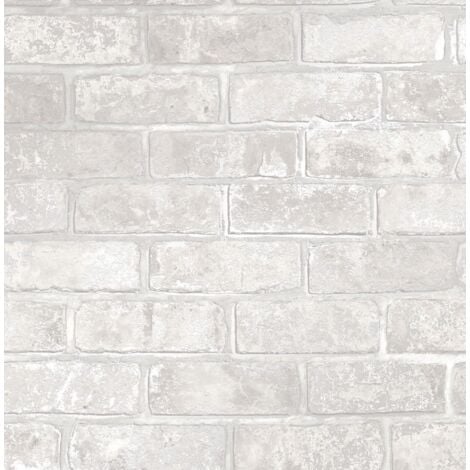 Brick Effect Wallpaper Slate Stone Rustic Metallic Silver Grey White ...