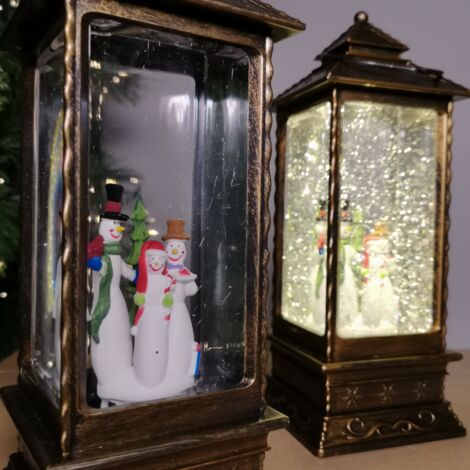 27cm Dual Power LED Christmas Glitter Water Spinner Rustic Lantern ...