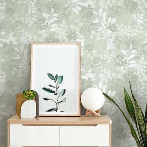 Arthouse Soft Leaves Sage Green Wallpaper Floral Leaves Glitter Effect ...