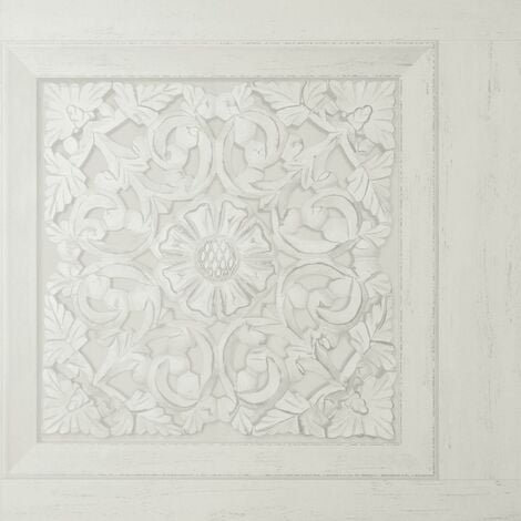Fine Decor Carved Wood Panel Off White Wallpaper Modern Floral Contemporary