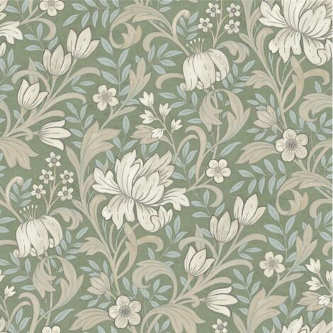 Grandeco Marian Sage Green Floral Flower Wallpaper Modern Contemporary