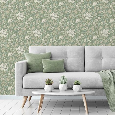 Grandeco Marian Sage Green Floral Flower Wallpaper Modern Contemporary