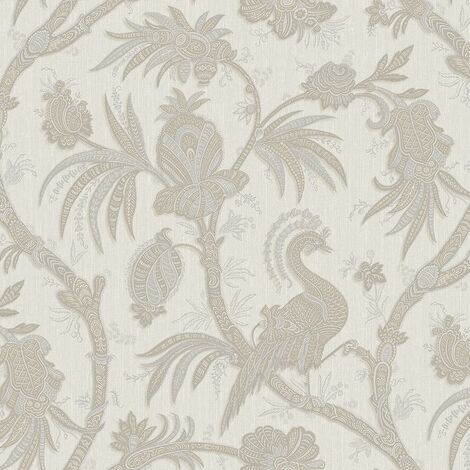 Design ID Cream Beige Floral Trail Exotic Birds Wallpaper Paste The ...