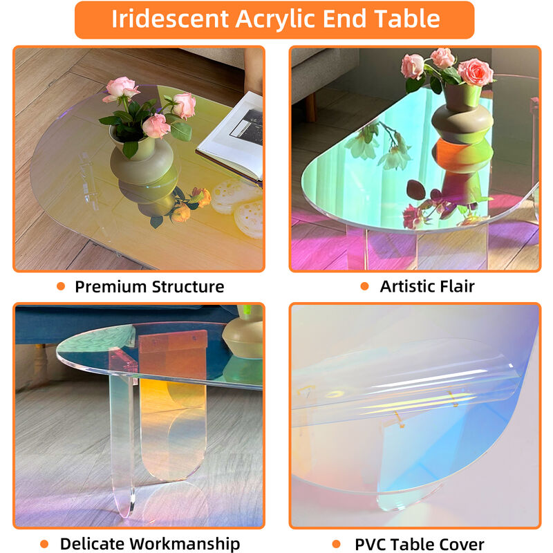 Clear Acrylic Coffee Table Oval Iridescent Side End Table Rainbow Colors Home Living Room