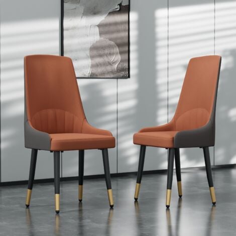 Set of 2 Modern Microfiber Leather Dining Chairs, Orange