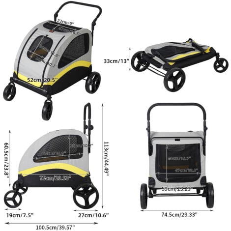 BingoPaw Large Dog Stroller Buggy Heavy Duty Pet Doggy Pram Divided for ...