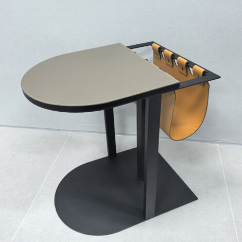 UNHO Saddle Leather Covered Side Table Magazine Storage Holder Snack ...