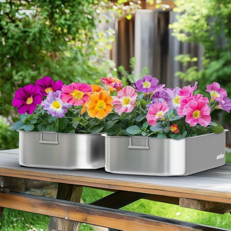 3x Stainless Steel Planter Box with Wire Handle Greenhouse Planting Box ...