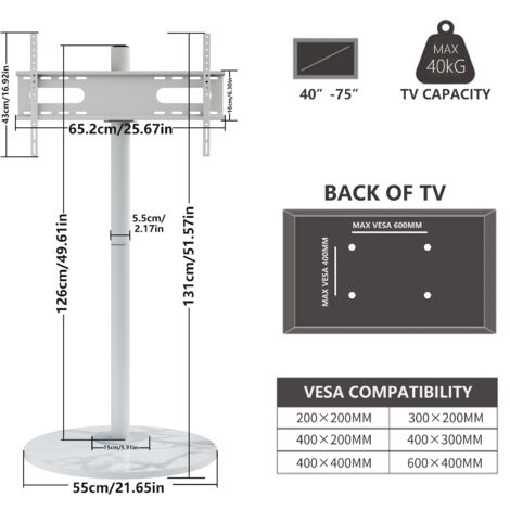 32-75 inch Rolling TV Cart Corner Floor TV Stand Bracket Mount Swivel ...