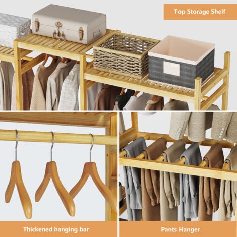 Large Bamboo Closet System Clothes Rack Hanging Clothes Wardrobe with 8 ...