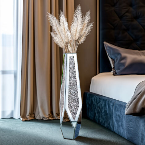 Large Silver Glass Vase Floor Vases with Sparkling Diamonds Inlaid ...