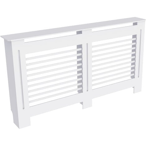 91cm Tall Radiator Cover Modern White Cabinet Horizontal MDF Slats Wood ...