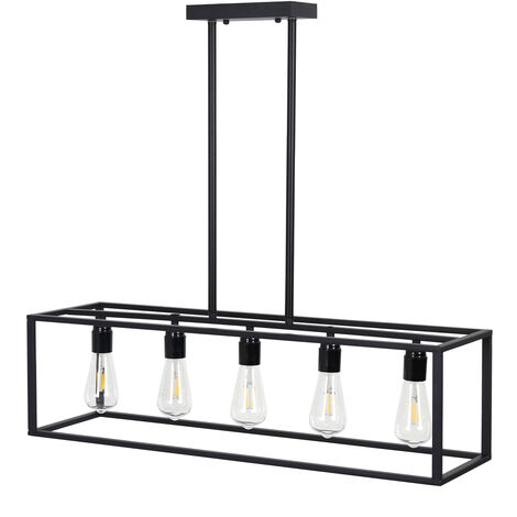 5-Lights Industrial Hanging Lamp black with rack - Cage Rack