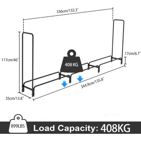 12ft Extra Long Metal Wood Log Store Wood Firewood Stand Outdoor Garden ...