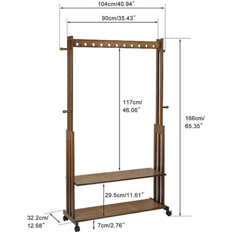 Wooden Clothes Rail Scarf Cart Hanging Garment Coat Rack Rolling Stand ...