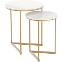 Set of 2 Side Tables Coffee Tables Nesting Tables Gold Frame Marble End ...