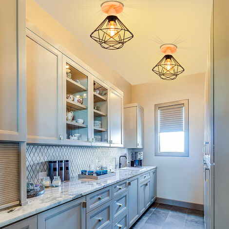 4 Pack Diamond Shape Ceiling Light Industriel in Metal and Wood Modern ...