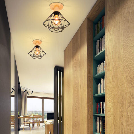 Diamond Shape Ceiling Light Industriel in Metal and Wood Modern Design ...