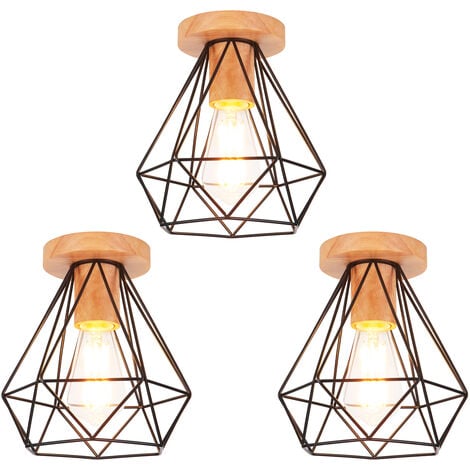 3 Pack Diamond Ceiling Light in Wood Metal Ceiling Lamp Vintage Retro ...