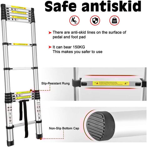 4.7M Telescoping Ladder, Portable Aluminum Telescopic Height Extension ...