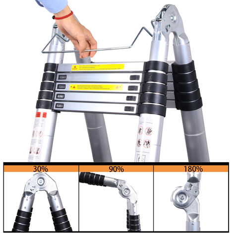 3.8M Telescopic Ladder Extension Tall Multi Purpose Folding Loft Ladder ...