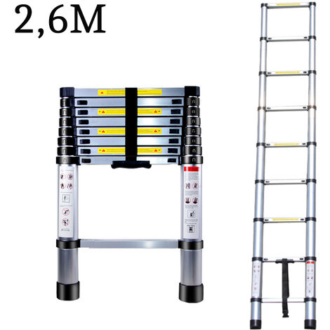 2.6M Telescoping Ladder, Portable Aluminum Telescopic Height Extension ...