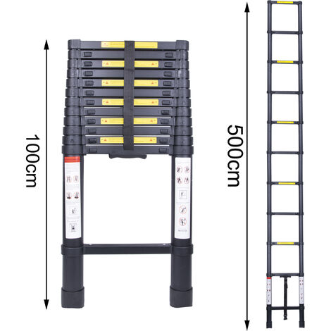 Telescopic Ladder Extensible 5M Telescopic Loft Ladder Charge Max 150KG