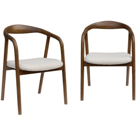 Lot de 2 fauteuils bois d'hévéa. assise bouclette vintage - L 55 x P 57 ...