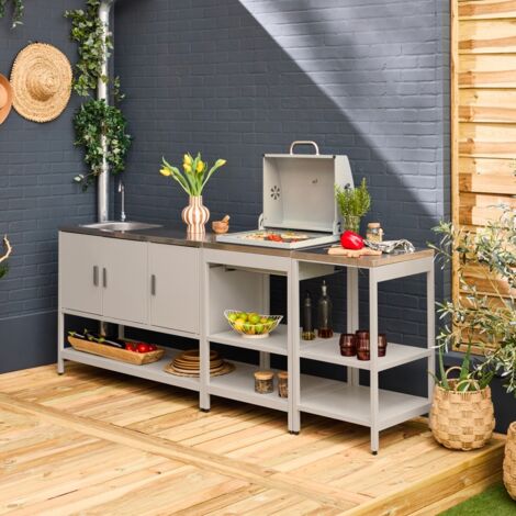 Cuisine extérieure 3 modules acier inoxydable avec barbecue charbon ...