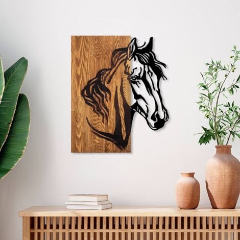 Décoration murale en bois et métal Walnut Cheval