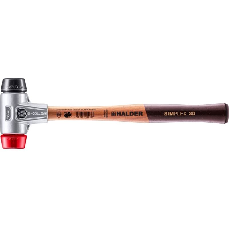 HALDER SIMPLEX Gummihammer gefüllt / Kunststoff mit Aluminiumgehäuse und Holzstiel - D=30 mm ...