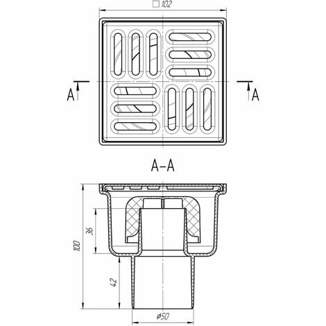 Bodenablauf Edelstahl Durchgang DN50 100x100 mm Abgang Senkrecht Duschablauf