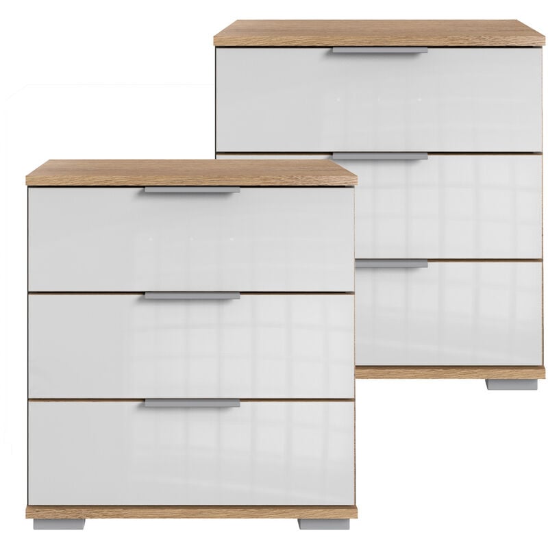 Schlafzimmer 2er Set Nachttisch Nachtschrank, auch für Boxspringbetten, in Plankeneiche Nb. mit ...