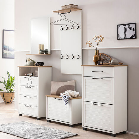 Flurschrank im Landhaus-Design, weiß matt mit Eiche Nb. JAUSA-80, B/H/T ...