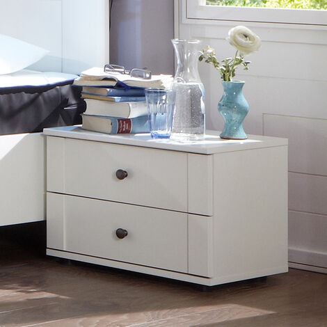 Nachttisch, 2 Schubladen, weiß, CROPANI-43