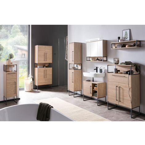 Badezimmer Komplett Set LIMOGES-80 in Eiche hell Nb.
