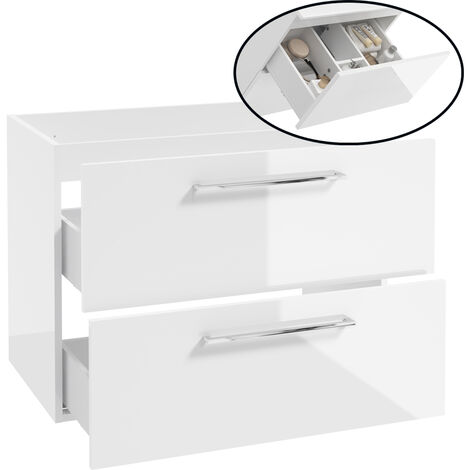 Bad Waschtisch, 40 cm tief, in weiß Hochglanz lackiert mit Metallgriff in chrom, 2 Schubladen ...