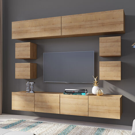 Moderne TV Wand in Eiche Gold Nb. CAIRNS-132, B/H/T ca. 210/200/43 cm