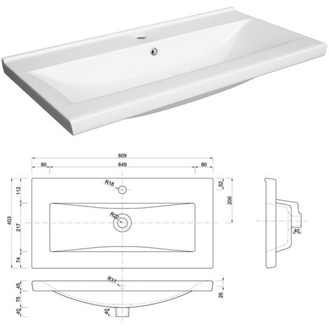 Waschtisch, 40 cm tief, in weiß Hochglanz lackiert mit Metallgriff in kupfer, 2 Schubladen und ...