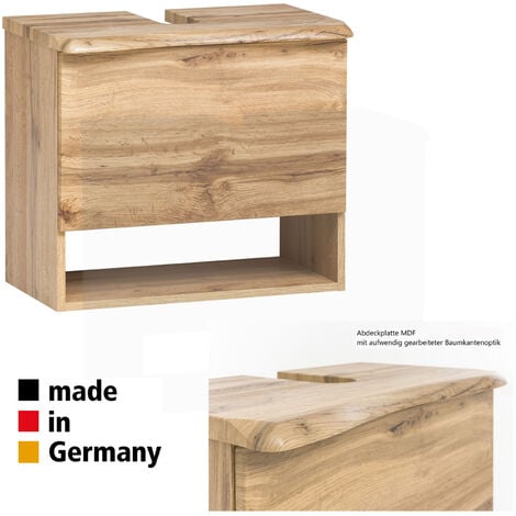 Badmöbel Set in Wotan Eiche Nb. mit Baumkantenoptik KAHLA-03 inkl. LED Spiegelschrank, B/H/T: ca ...