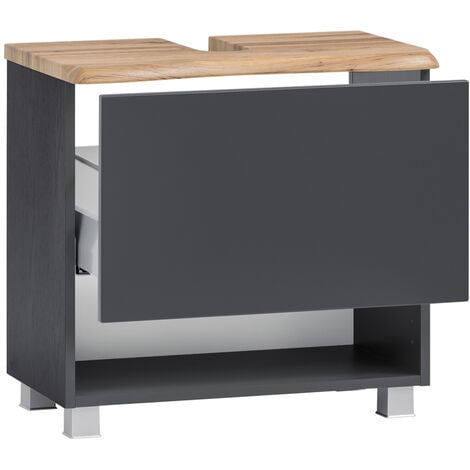 Badezimmermöbel Set in anthrazit mit Wotan Eiche Nb. in Baumkantenoptik KAHLA-03 LED ...