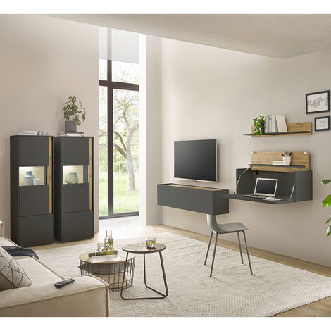 Wohnzimmer Set anthrazit mit Eiche CRISP-61 modern 5-teilig mit ...