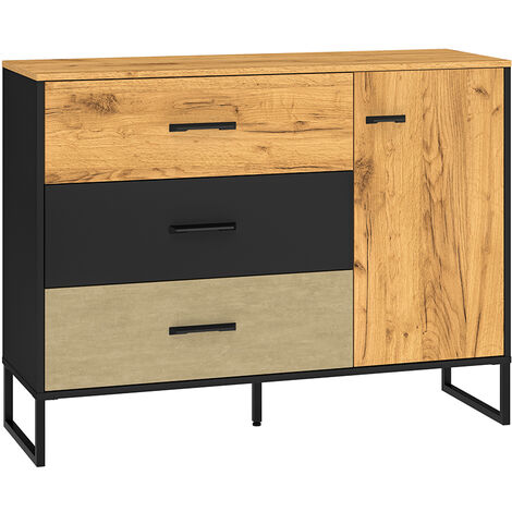 Sideboard 120cm, schwarz mit Eiche und sandfarben, CASPER-131