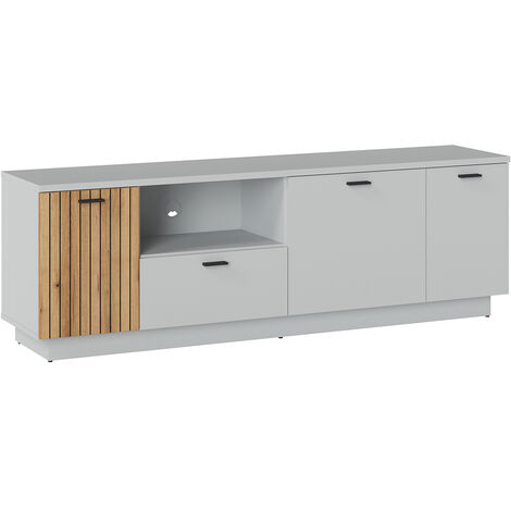 Lowboard 180cm breit, grau mit Eiche, Rillenoptik, ASHBURTON-129