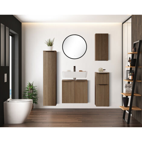 Badmöbel Set 5-teilig Eiche mit LED Spiegel SORRENT-03