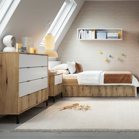 Jugendzimmer Set RISBY-129 mit Bett 90x200 cm in Eiche mit weiß und ...